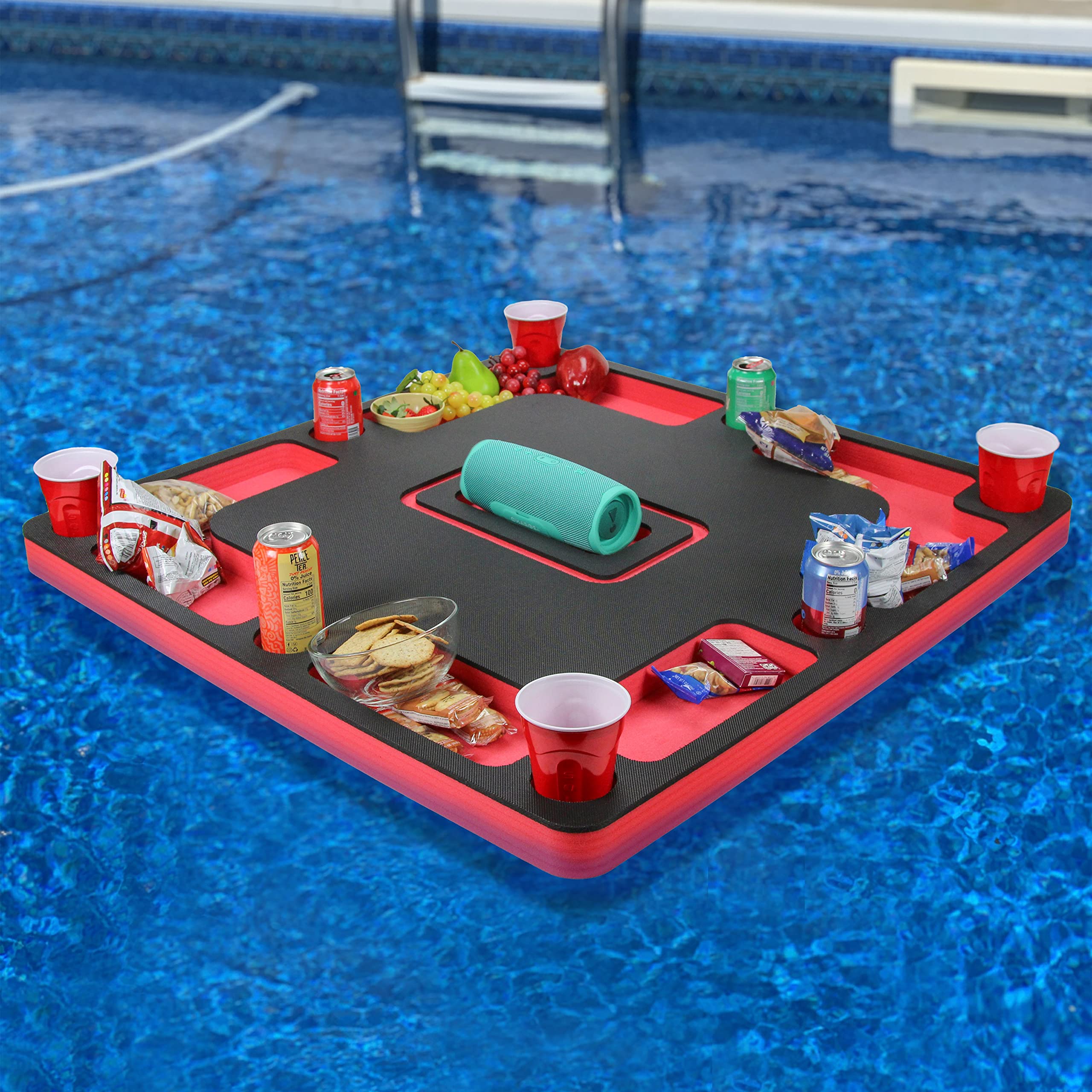 Polar Whale Floating Waterproof Red Black Speaker Table Party Tray Drink Holders for Swimming Pool or Beach Float Durable Foam UV Resistant Compatible with JBL Bluetooth Charge FLIP and More 36 Inch