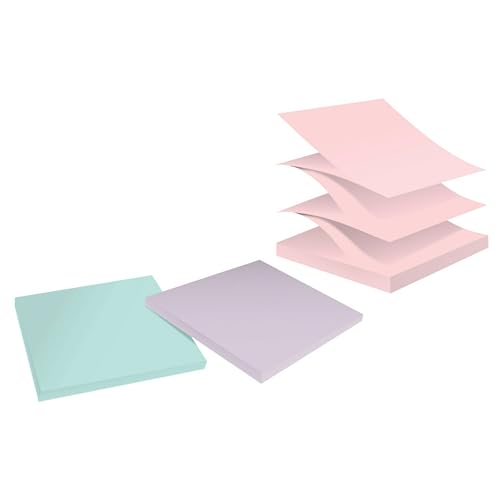 Post-it 100% Recycled Paper Super Sticky Pop-up Notes, 2X the Sticking Power, 3x3 in, 6 Pads/Pack, Wanderlust Pastels Collection