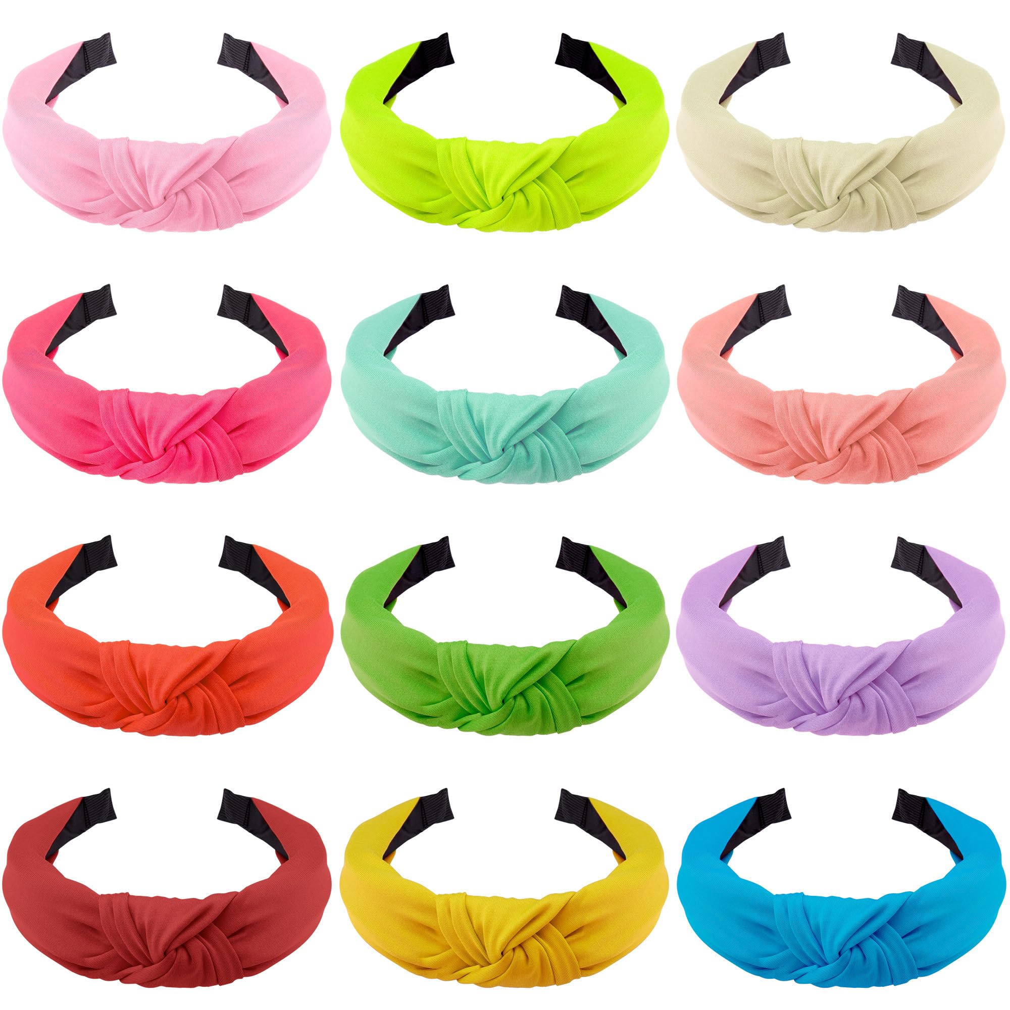 SIQUK 12 Pieces Top Knot Headband Satin Cross Knot Headband Twist Knot Headbands for Women