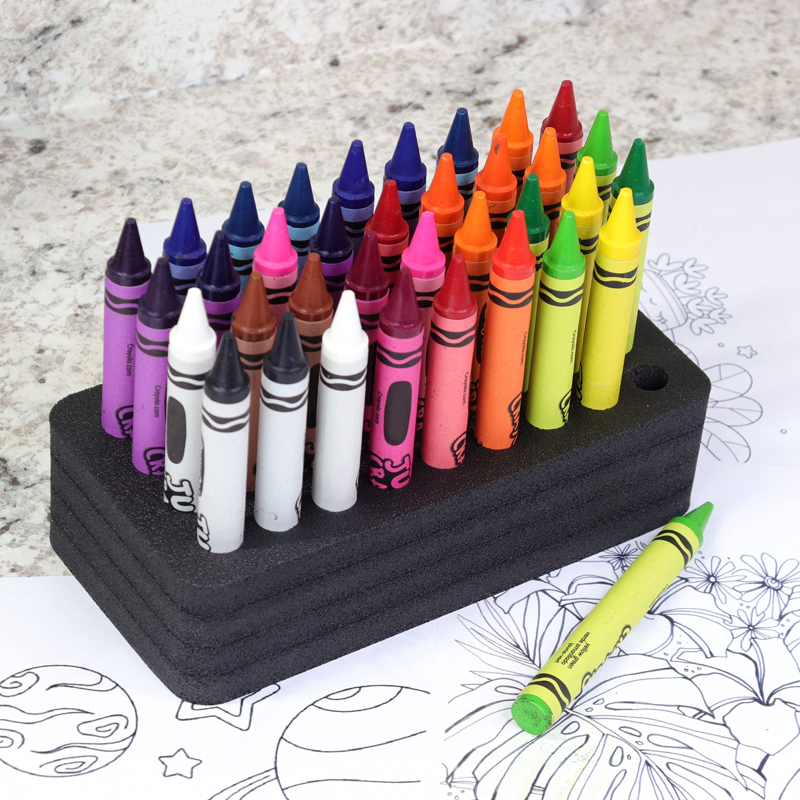 Polar Whale Jumbo Crayon Desk Stand Organizer Compatible with Crayola and Others Design Storage Tray Supply Non-Scratch Non-Rattle Washable Durable Black Foam Holds 36