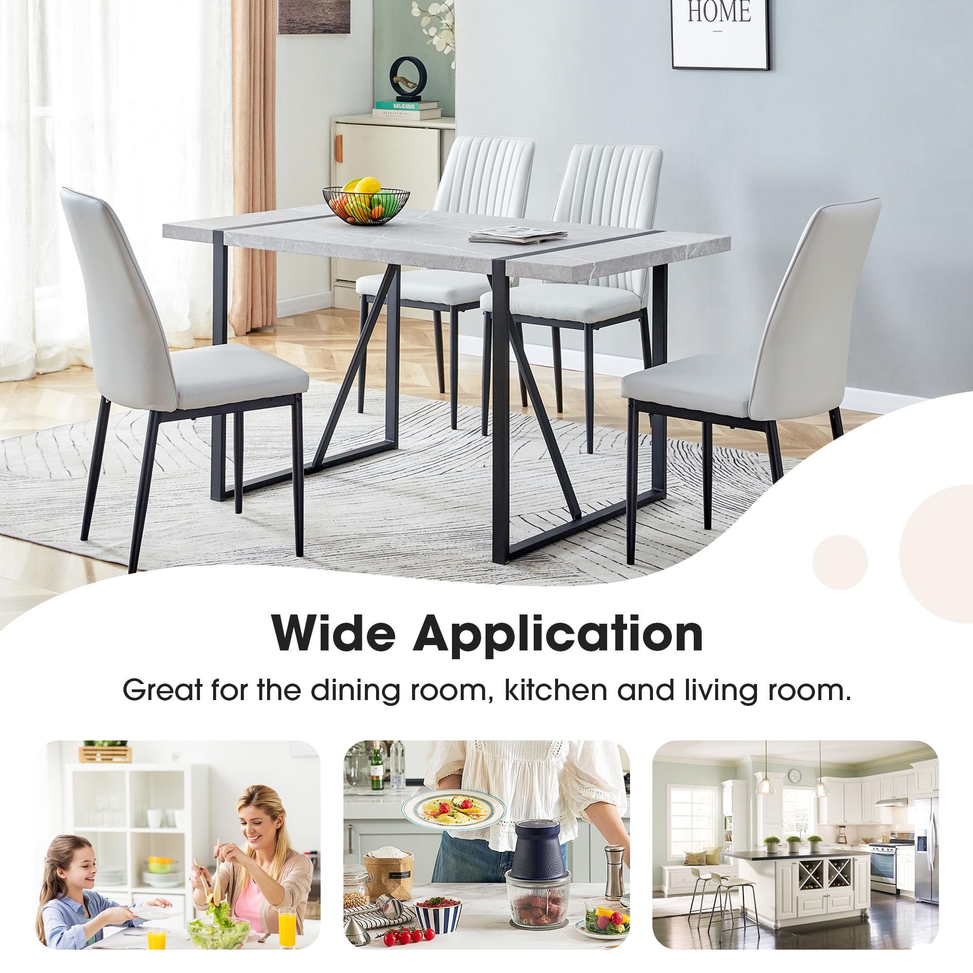 Pvillez 55.1" Modern Dining Table Set for 4, Rectangular Kitchen Table and Chairs Set for 4, Wooden Dining Table with 4pcs Upholstered Dining Chairs, 5 Piece Dining Room Table Set