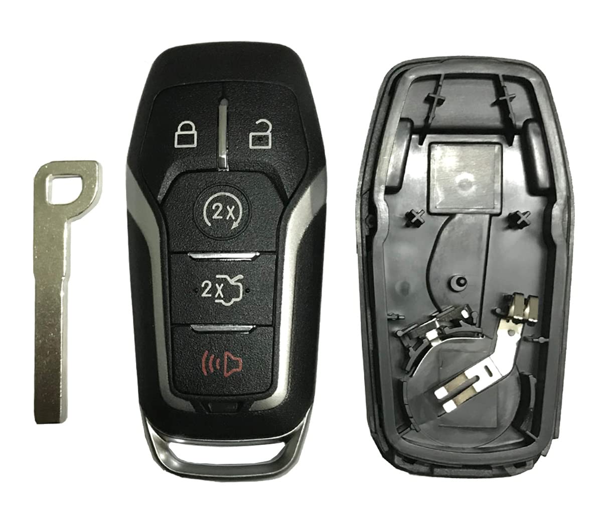 Replacement Key Fob Case Shell Fit for Ford Edge Explorer Mustange Fusion 5 Buttons Keyless Entry Smart Remote Key Fob Cover Casing with Uncut Blade Blank (Black)