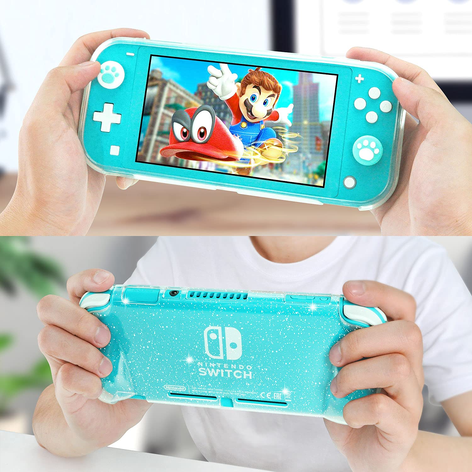 Shadowin Protective Case Compatible with Nintendo Switch Lite, Soft TPU Cover with 2-Pack Screen Protector 6 Pcs Thumb Grips Protective Case - Glitter