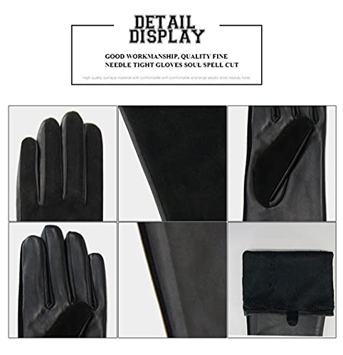 Winter Lady Leather Gloves Women Leather Mittens Female Suede Leather Long Gloves (Color : Black, Size : 8 1/2)