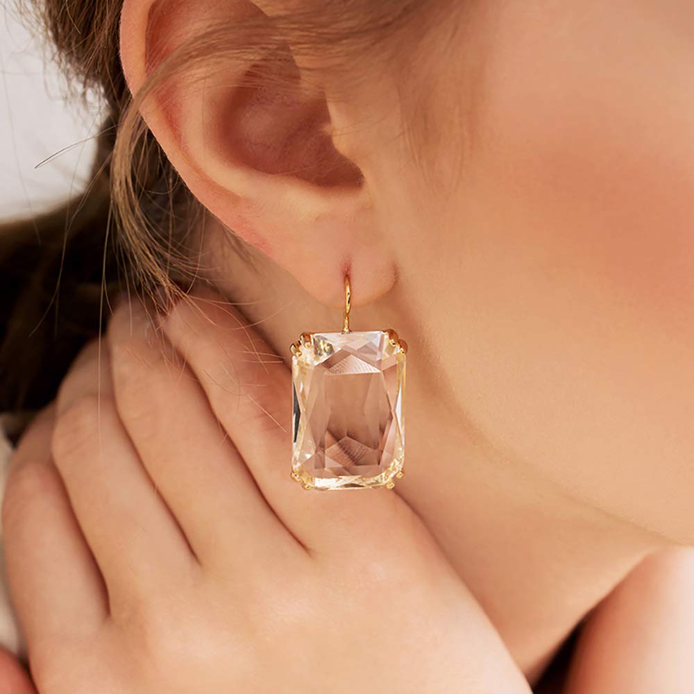 Square Transparent Glass Drop Earrings for Women Multicolor Trendy Geometric Dangle Earrings Minimalist Statement Jewelry Wedding Gift-6 Set