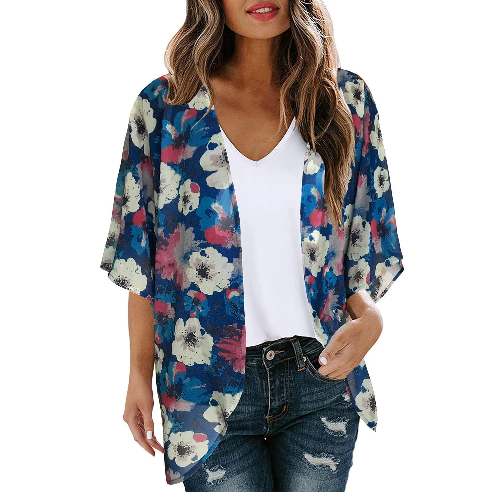 Womens Half Zipper Tops Long Sleeve Four Leaf Printed Shirts Loose Pleated Tops V Neck Pullover Sweatshirt
