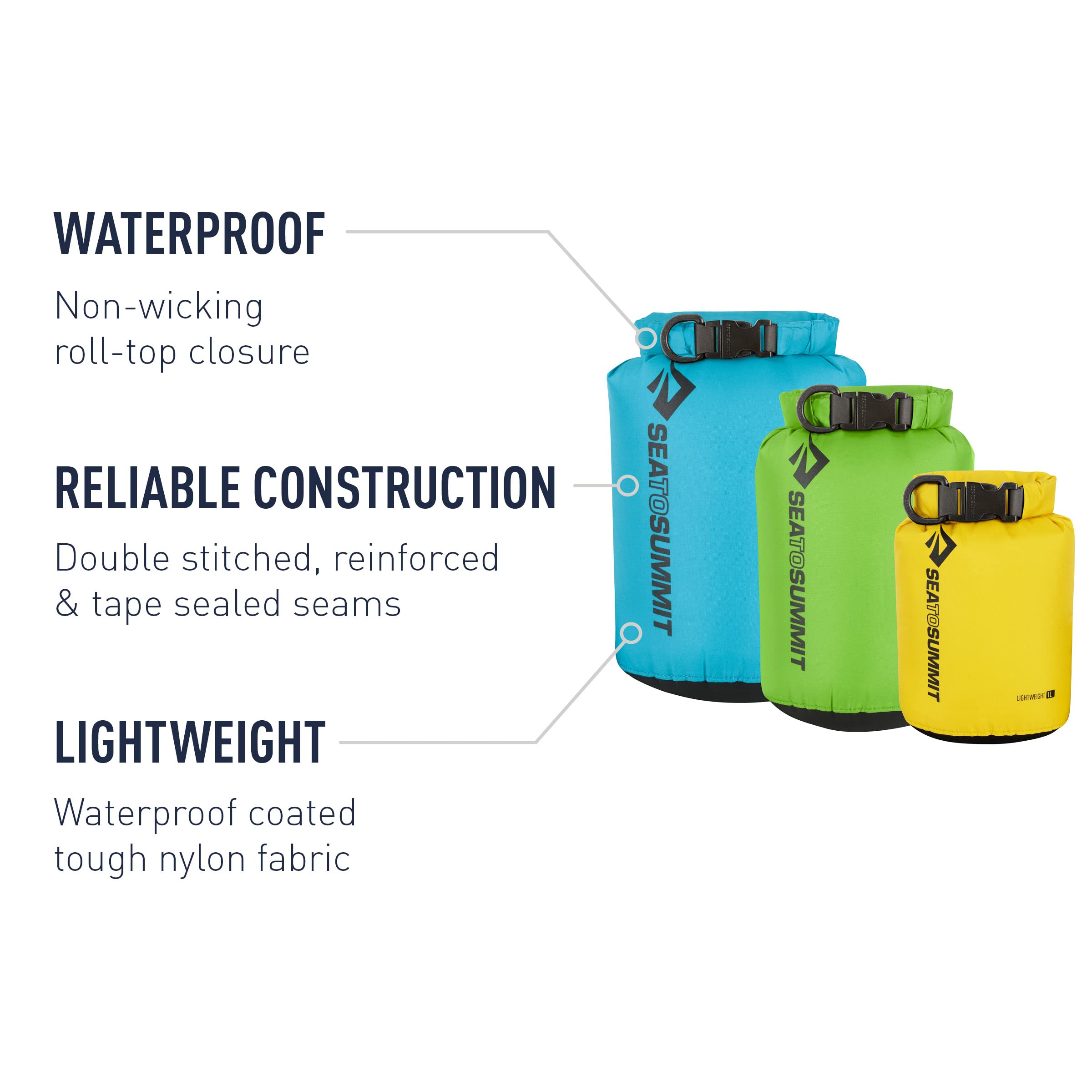 Sea to Summit Lightweight Dry Sack 3-Piece Dry Bag Set, 1L, 2L, and 4L