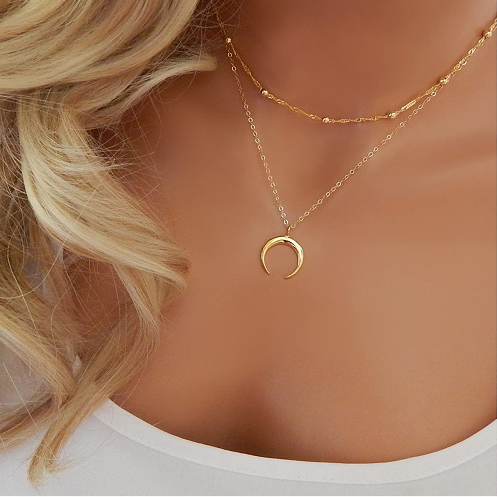 RINHOO FRIENDSHIP 4-6Pcs Multiple Layered Choker Necklace With Moon Star Coin Multi Layered Y Pendant Necklaces Set For Women (4PCS Multiple Silver Necklace)