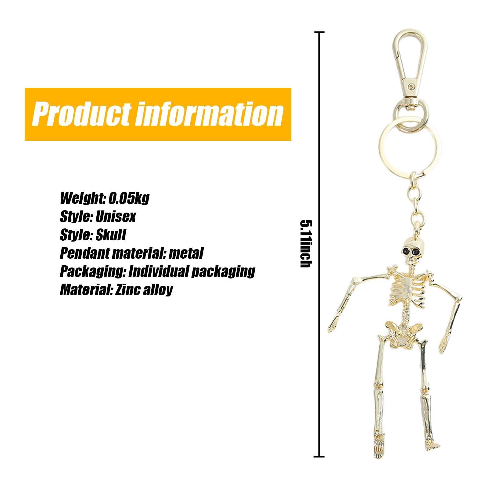 NGHEY 1 PC Car Keychain Metal Pendant, Easter Skeleton Keychain, Suitable for Most Cars (Bronze #Skull)