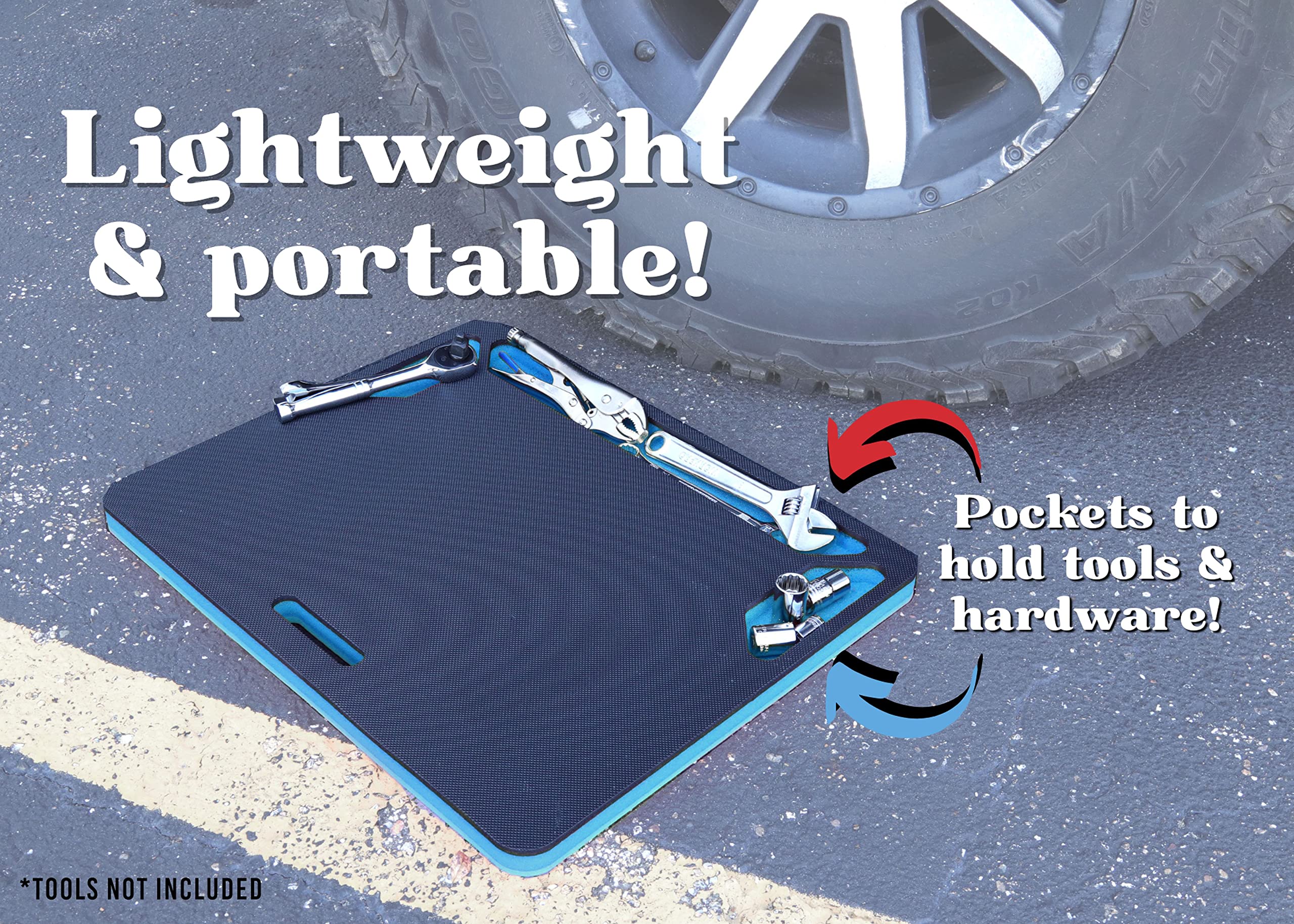 Polar Whale Portable Knee Cushion Blue and Black with Tool Pocket for Home Garden Work Automotive Workshop and More Durable Thick Comfortable High Density Waterproof Foam 20 x 16 Inches Kneeling Pad