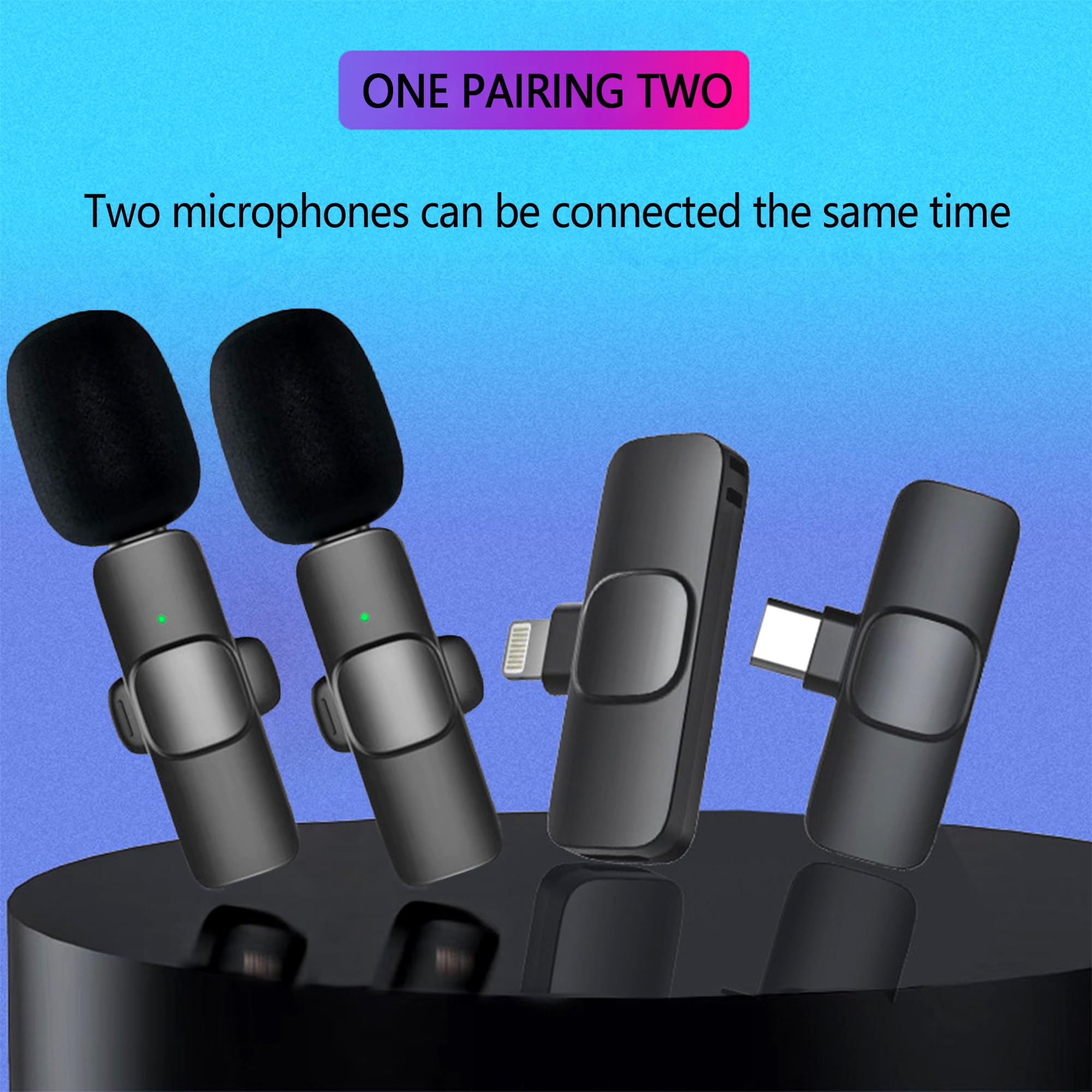 Professional Wireless Lavalier Lapel Microphone, (Plug&Play/2.4GHz), 2 Mini Wireless Recording Microphone for iPhone Video Recording, Tiktok,Live Streaming, YouTube