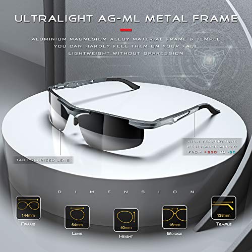 SIPLION Men's Sunglasses Polarized Sport Glasses for golf fishing driving Metal Frame Sun glasses 8729 Gray+Gray