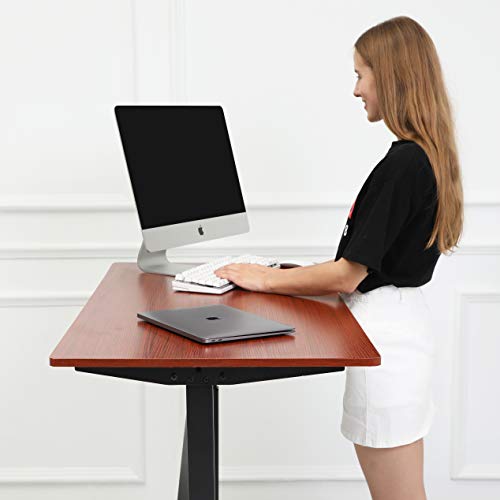 SDADI Crank Adjustable Height Standing Desk - Sit to Stand up Desk, Home Office Desk Computer Workstation, Black Frame/Jujube Red Top