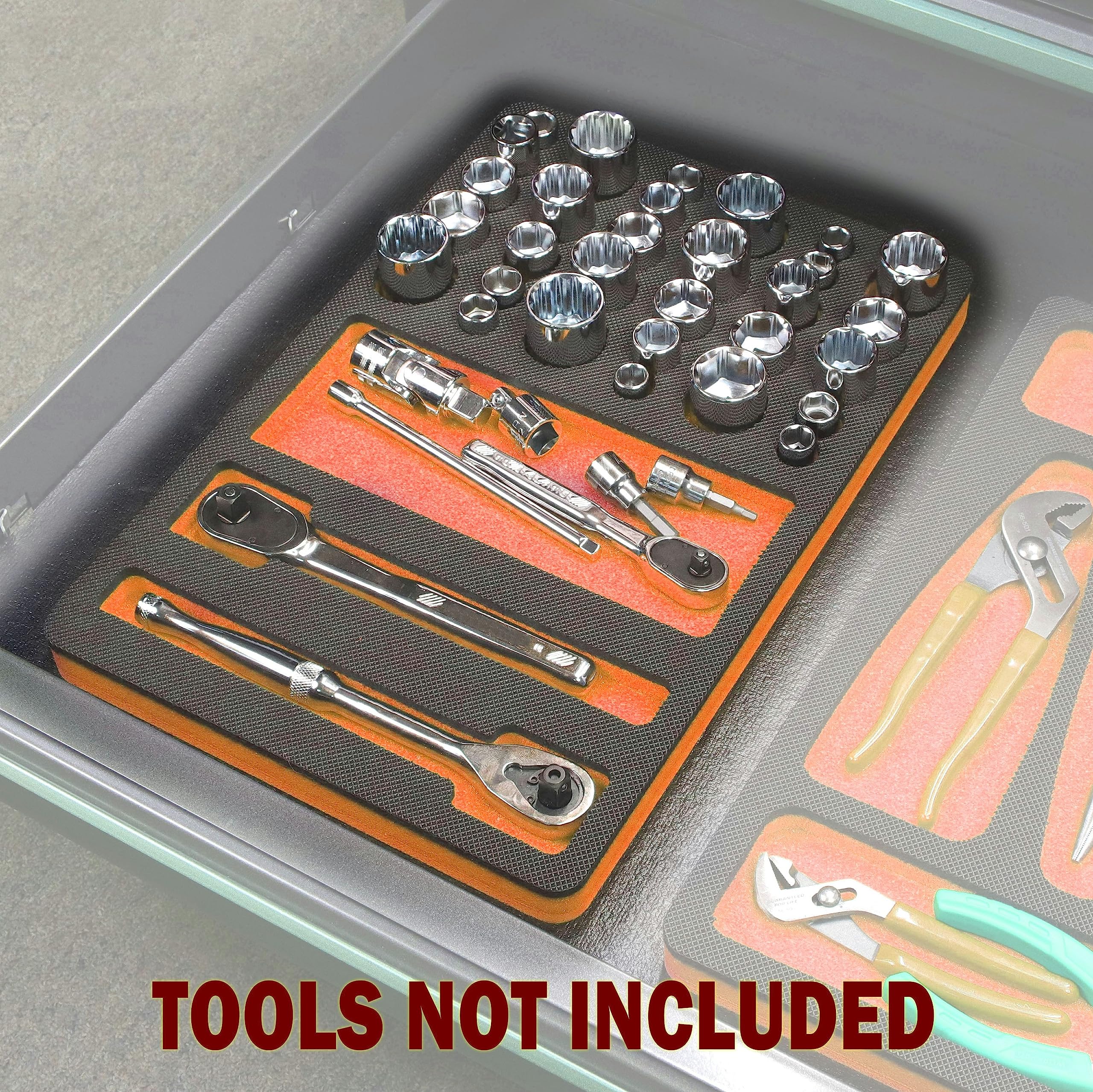 Polar Whale Tool Drawer Organizer Socket Holder Insert Orange and Black Durable Foam Strong Tray 15 x 10 Inches Holds 30 Sockets and More Fits Craftsman Husky Kobalt Milwaukee and Many Others