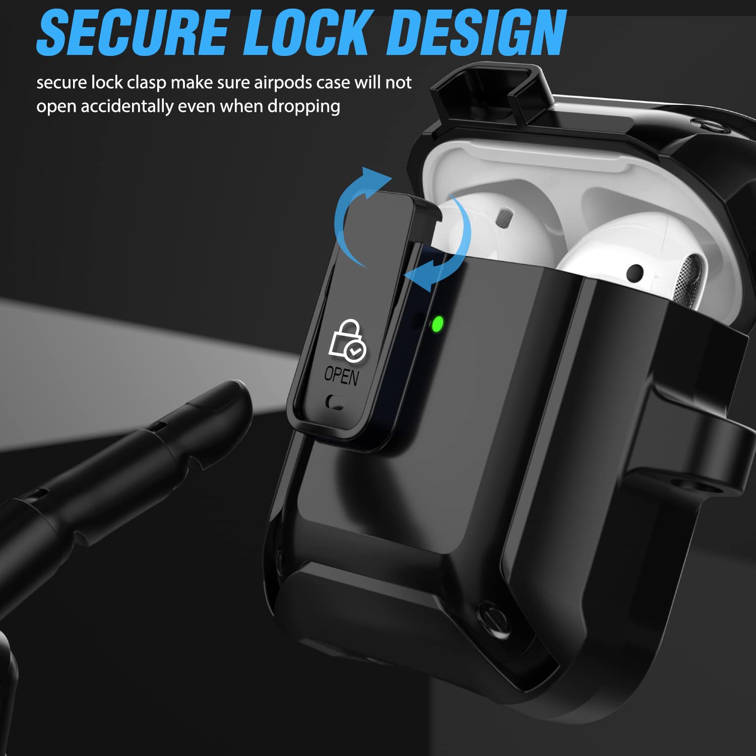 Valkit for Airpods Case Cover for Men with Lock, Military Armor Series Full-Body Air Pod Case with Keychain Cool Apple AirPods Shockproof Protective Case for AirPod 2 & 1