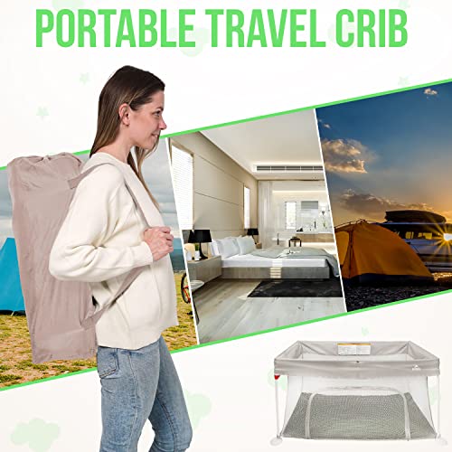 Sleepah Foldable Travel Crib β Lightweight Portable Play Pen + Backpack, Play-Yard with Waterproof Mattress β Easy to Pack Fits in a Suitcase, Sets up in 30 Seconds Safe for Infants & Toddlers (Beige)
