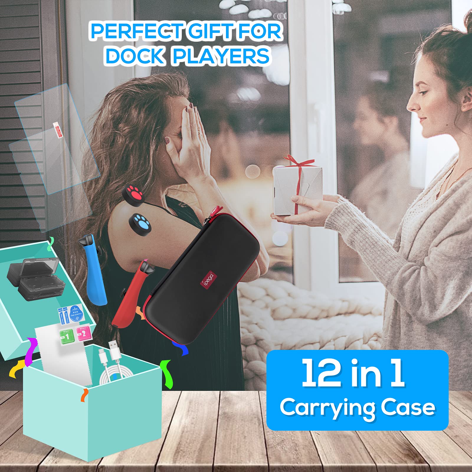 Switch Accessories Bundle - MENEEA 12 in 1 Accessories kit with Carrying Case, Screen Protector, Game Storage Case, Silicone Protective Case and Thumb Grip Cap Compatible with Joy-Con (Green)