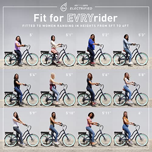 sixthreezero EVRYjourney Women's Electric Bike, 7-Speed Step Through Beach Cruiser eBike Bicycle, 250 Watt Motor, 26 Inch Wheels, Teal