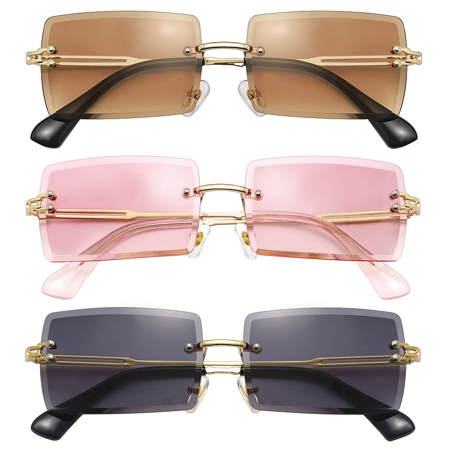 Tskestvy Rimless Rectangle Sunglasses for Women Men 2000s Y2K Glasses 90s Fashion Cute Cool Accessories