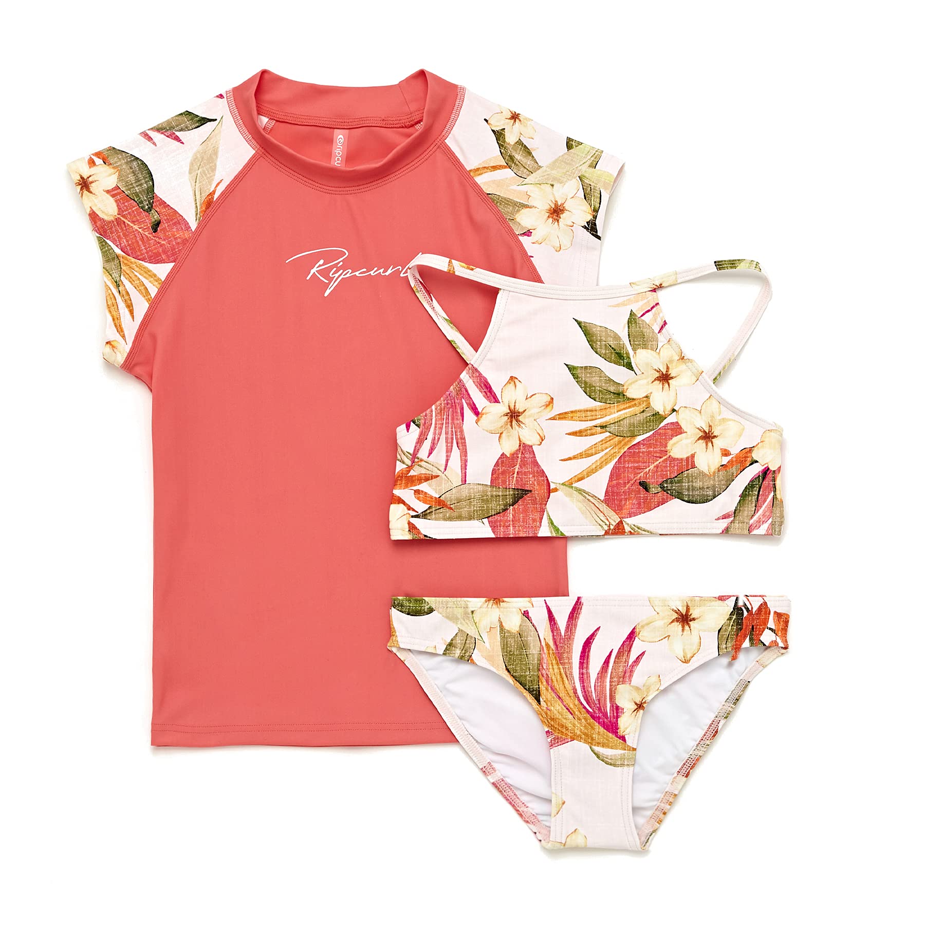 Rip Curl Girls Leilani 3 Piece Set Girls Rash Vest Age 16 Pink