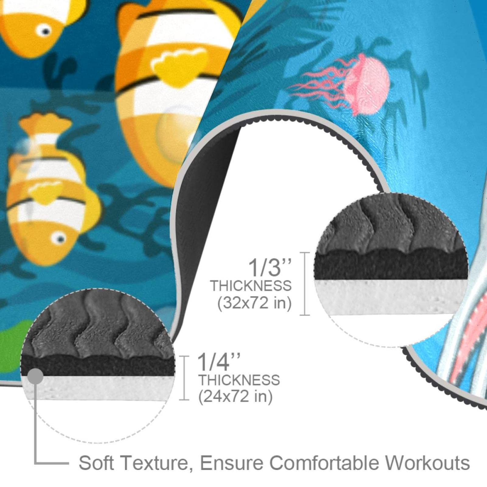 Yoga Mat, Yoga Mats for Home Workout, Workout Mat, Exercise Mats, Pilates Mat, Sea Animals Ocean Plants