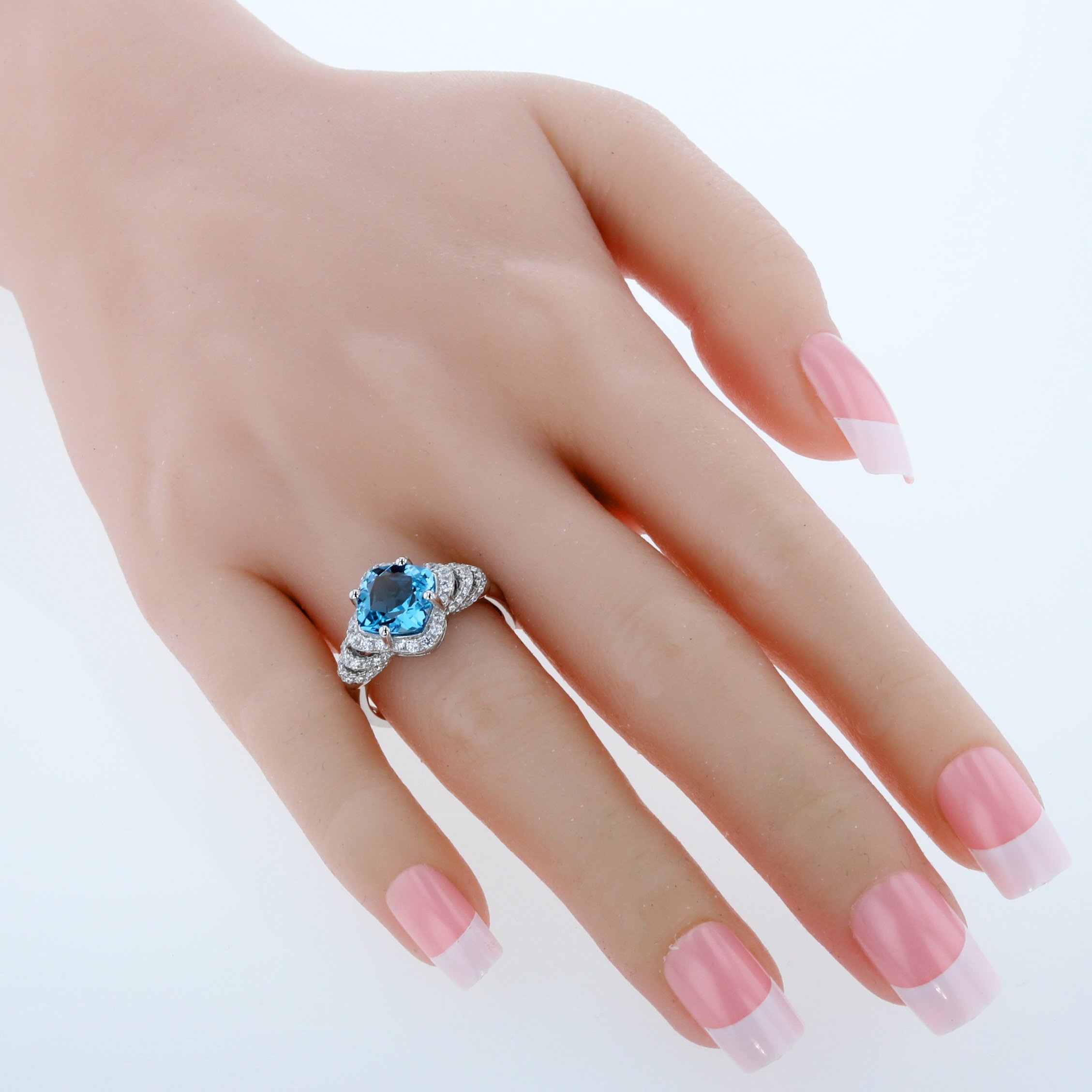 PEORA 3.50 Carat Swiss Blue Topaz Sterling Silver Tier Halo Ring Size 7