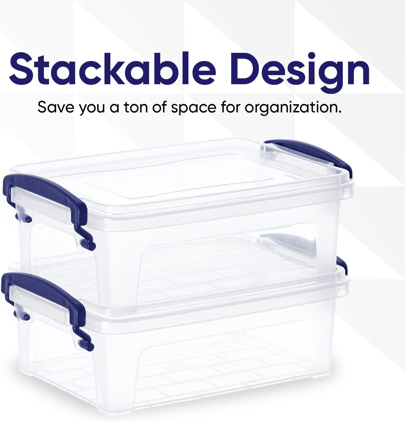 Superio Mini Storage Bins with Lids- Clear Boxes for Organizing, Stackable Plastic Containers- BPA Free, Non-Toxic, Odor Free, Organizer for Home, Office, Dorm, 1.25 Qt, 3 Pack