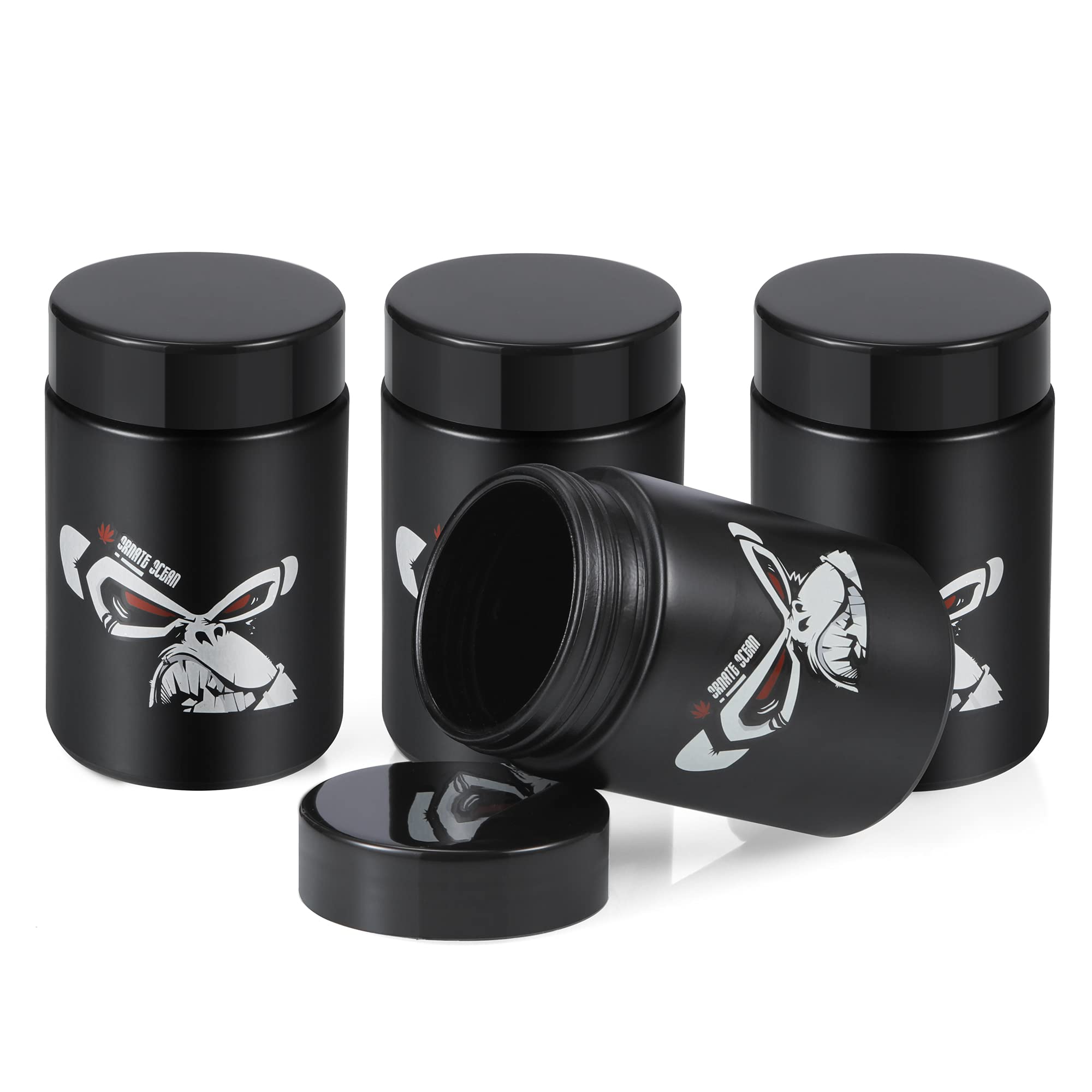 Ornate Ocean 4-Pack 250ml UV Glass Stash Jars - 4 Piece Set Multipurpose Storage Containers - Convenient Airtight Smell Free Screw Top Lid Jars Preserves and Secures Your Herbs