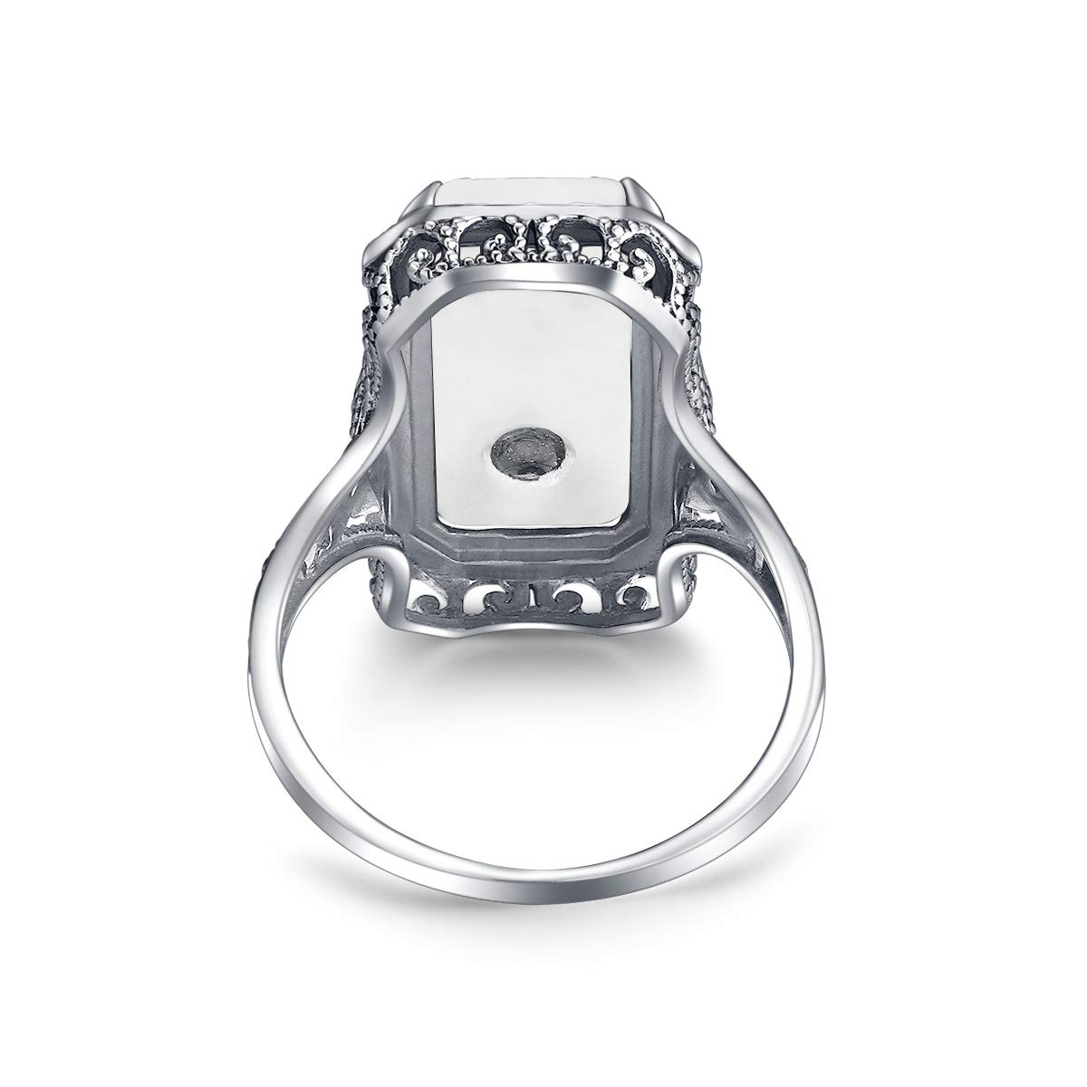 SZINAO White Glass Ring Engagement wedding ring Solid Sterling Silver/Frosted Carved Camphor Glass Edwardian Floral Filigree Ring,With A Box (SIZE 5#-10#) (White, 6)