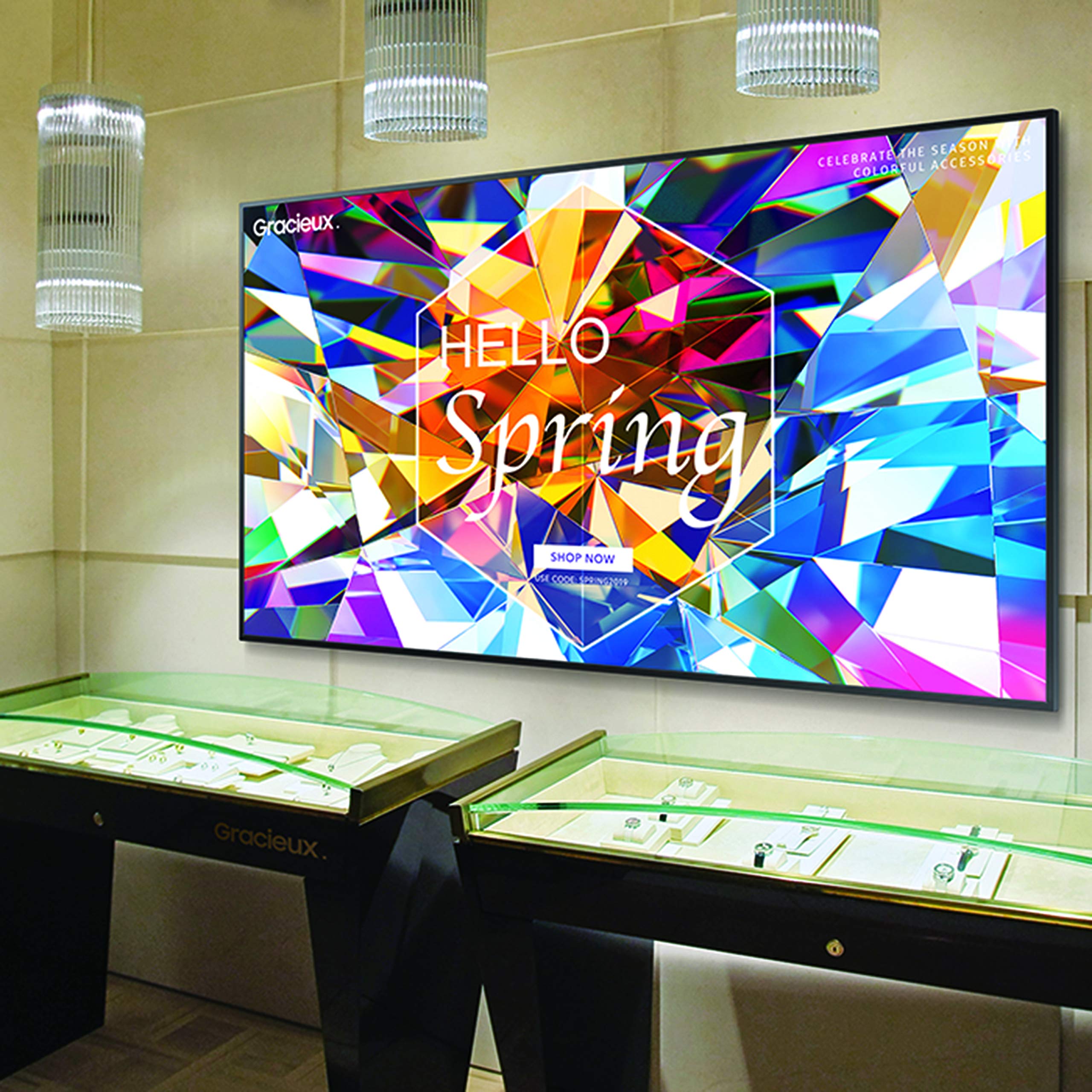 Samsung QB65R 65 inch 4K UHD LED Commercial Signage Display for Business with HDMI, Wi-Fi, 350 nit (LH65QBREBGCXZA), Black