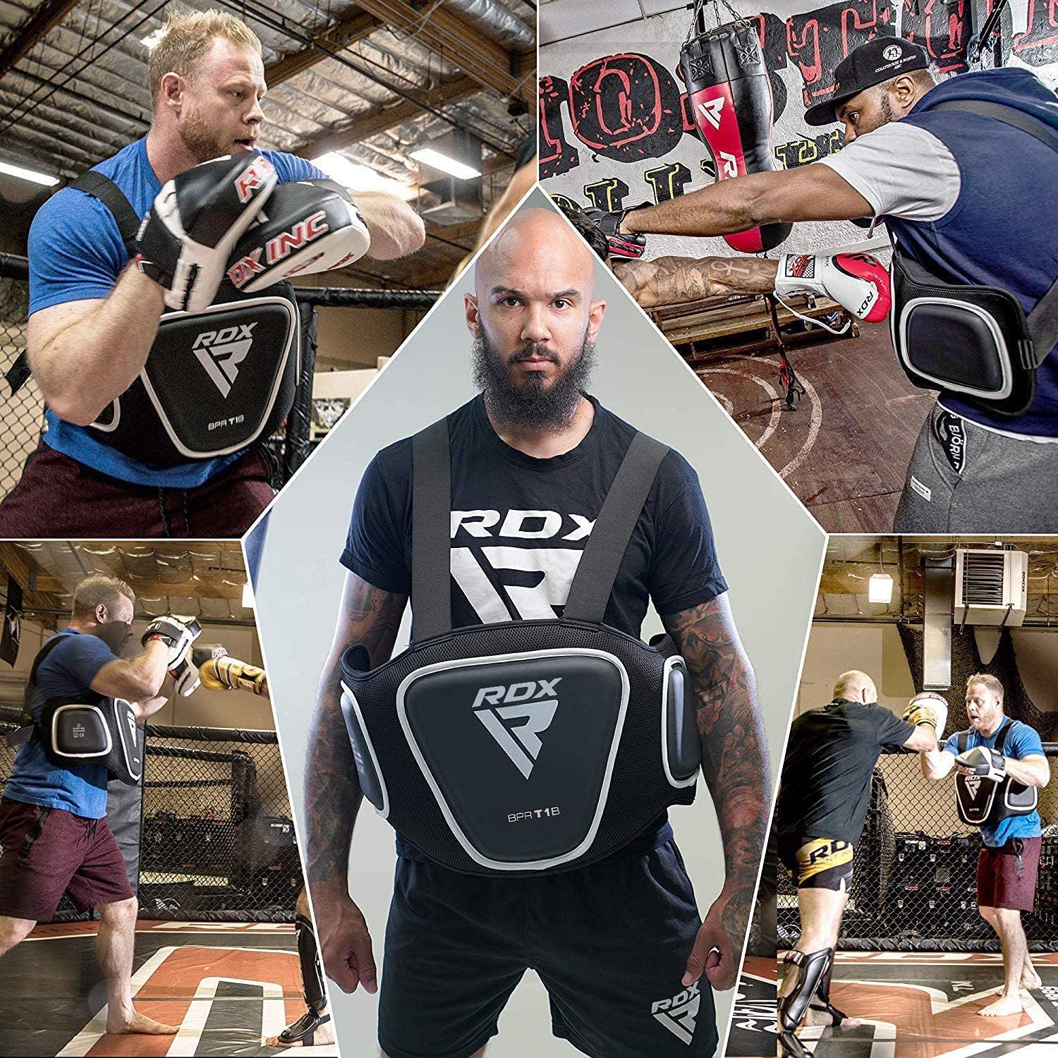 RDX Belly Pad Protector MMA Kickboxing, Maya Hide Leather Rib Shield, Body Target Chest Guard Armour with Shoulder Straps for Boxing Muay Thai Punching Coaching Martial Arts Taekwondo Training