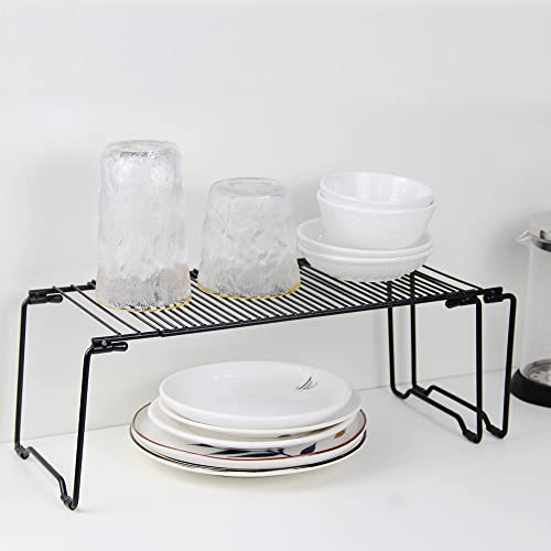 VANLAMNI Expandable Kitchen Counter and Cabinet Storage Shelf, Steel Rack Organizer for Kitchen, Cabinet, Bathroom,Black,2 Pack