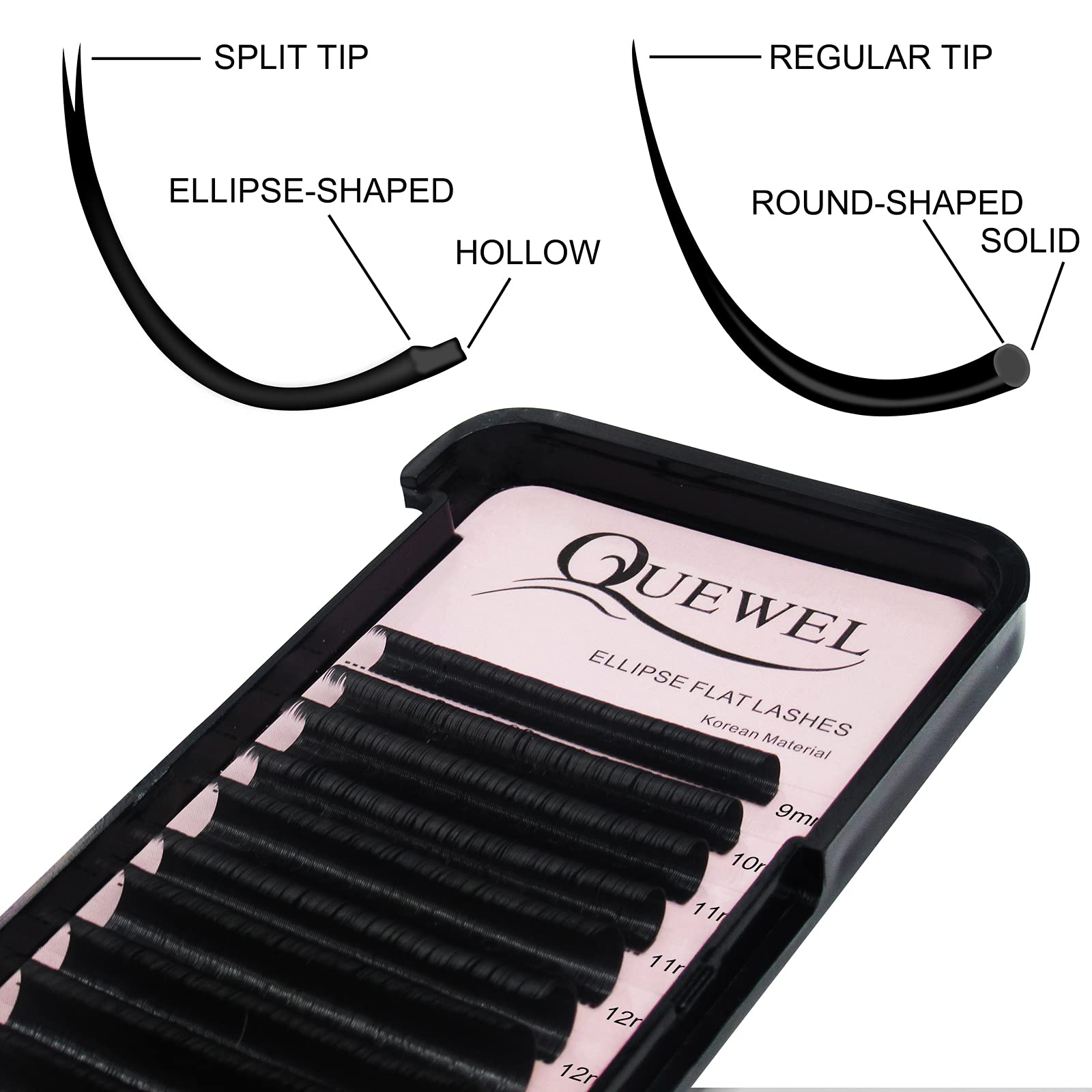 QUEWEL Eyelash Extensions Ellipse Flat 0.15mm Curl D Mix-9-16mm Matte Black|0.15/0.20mm Curl C|CC|D|DD Mix-8-15mm Mix-9-16mm Single 8-18mm|(0.15 D Mix9-16)
