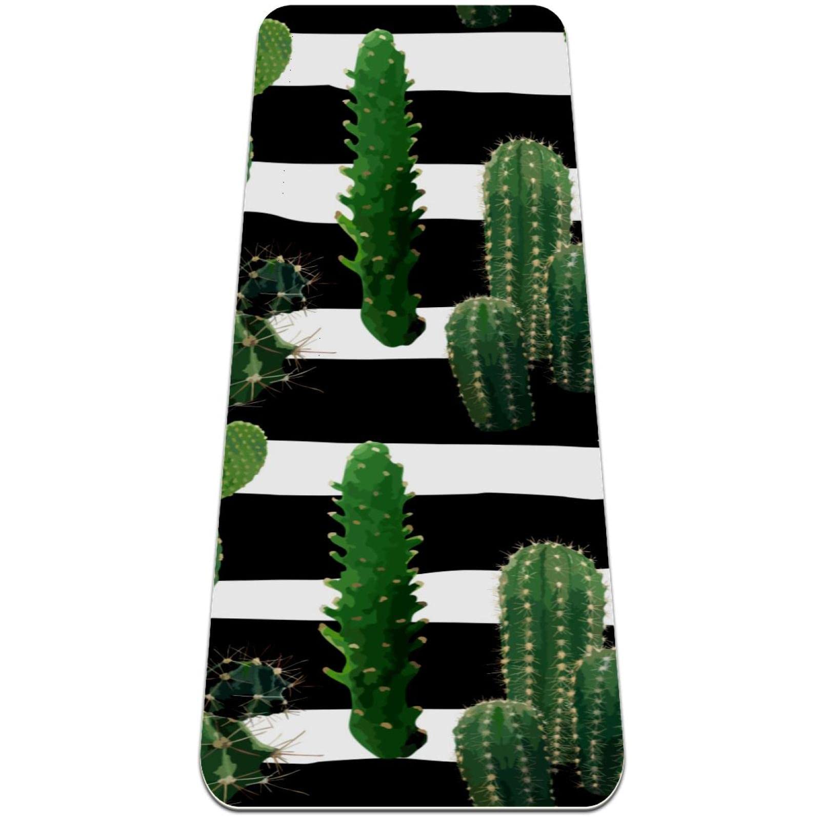Yoga Mat, Yoga Mats for Home Workout, Workout Mat, Exercise Mats, Pilates Mat, green plant black stripe pattern