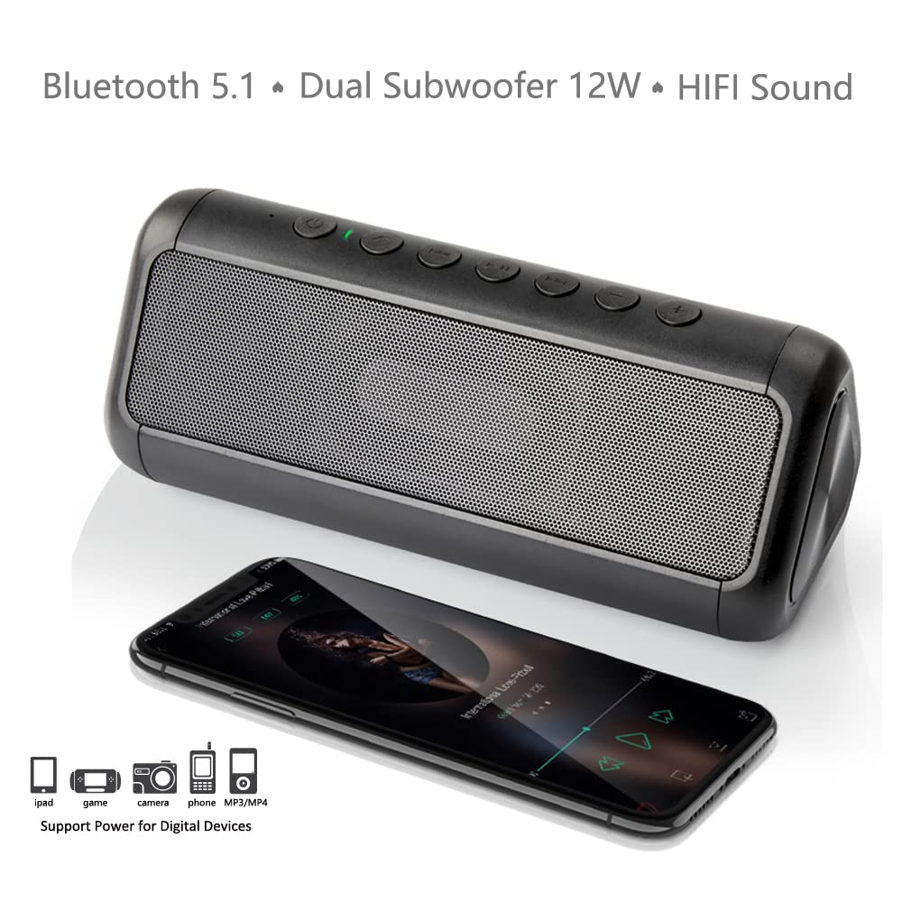 Solar Bluetooth Speaker Portable,5000mAh Wireless Speaker,IPX6 Waterproof Outdoor Speaker,Bluetooth 5.1,TWS Pairing,50H Play Time Heavy Bass for Beach,Party,Hiking,Cycling,Indoor & Outdoor Activities.