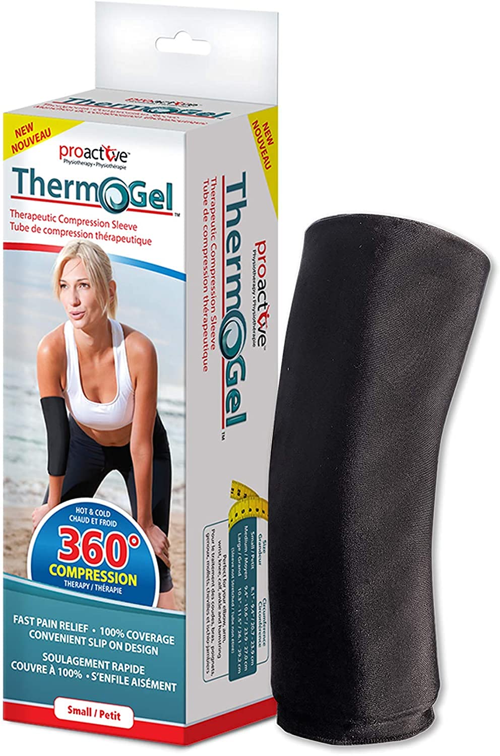 ProActive Therm-O-Gel Hot or Cold Therapeutic Compression Sleeve for Injuries, Muscle Pain, Reusable, Non-Toxic, Microwave and Freezer Safe, Lightweight, Small
