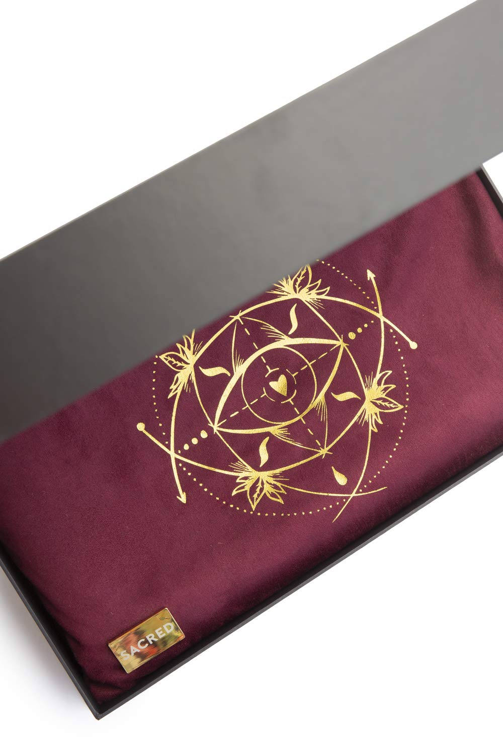 SACRED Travel Portable Yoga Mat | Extra Grip & Foldable Mat with Pouch | Extra Long, Lighter & Eco-Friendly Mat | Comfortable 1.5mm Thick Exercise Mat with Central Alignment Lines (Burgundy)