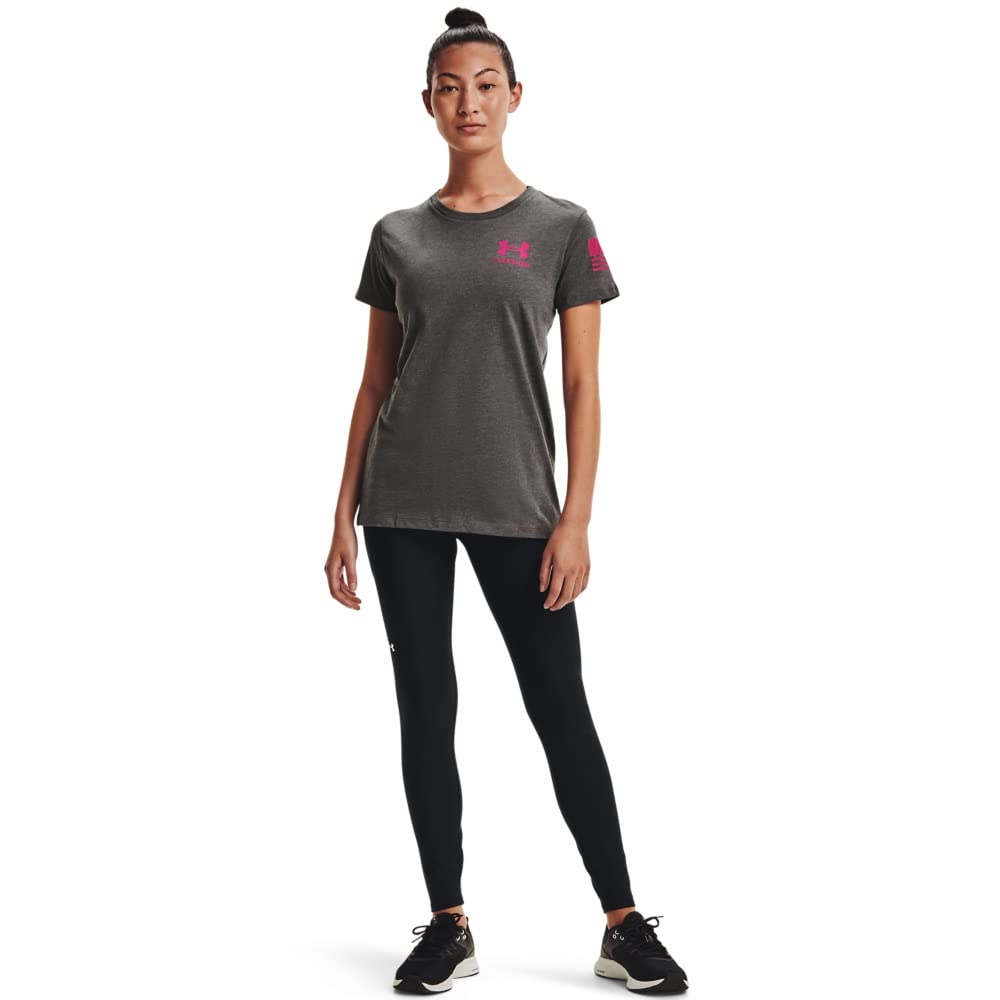 Under Armour Womens New Freedom Flag T-Shirt, Charcoal Medium Heather (019)/Virtual Pink, Medium