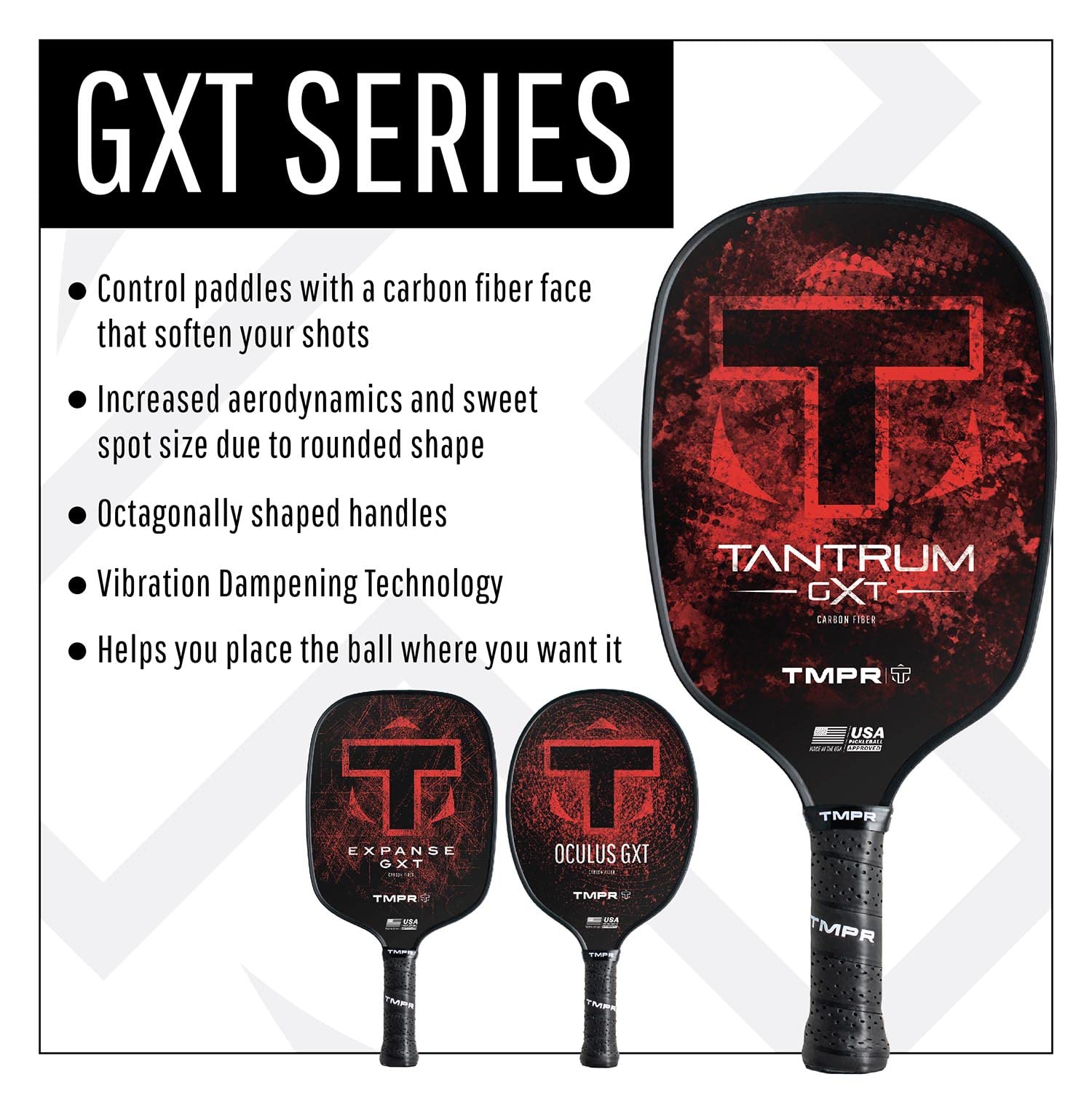 TMPR Sports Tantrum GXT - Pickleball Paddle, Red, Heavy Weight (8.1-8.2 oz)