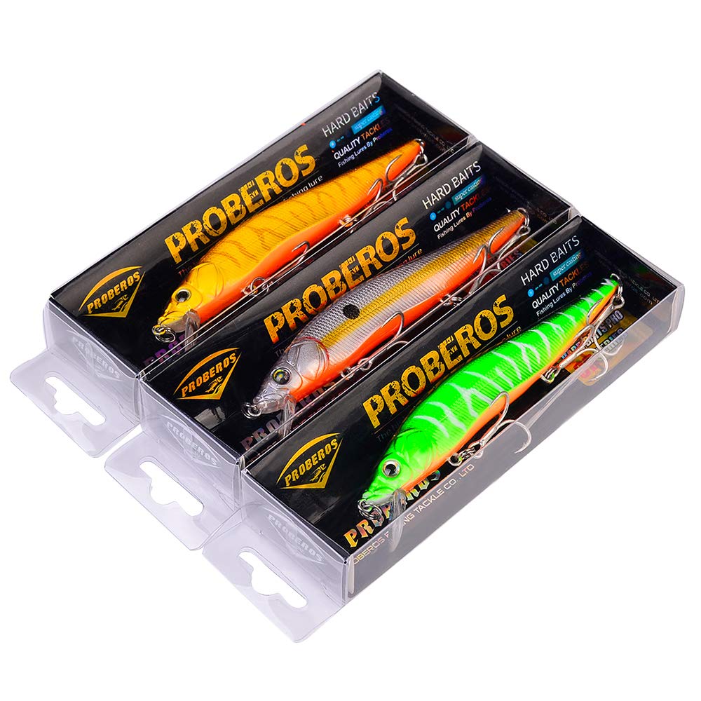 PROBEROS Minnow Bass Fishing Lures - Jerkbait Sinking Lure Set Hard Baits Crankbait for Trout Catfish Musky Bluegill Fishing Plug 6Pcs/kit