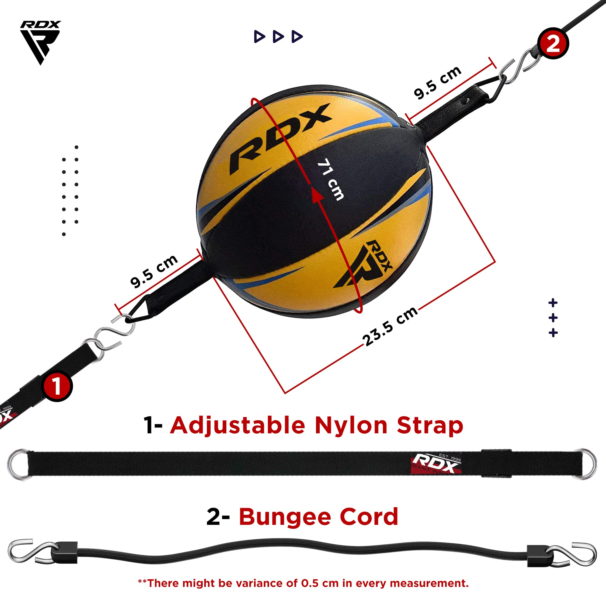 RDX Double End Speed Ball Leather Boxing Double End Speed Ball Bag MMA Double End Dodge Ball Punching Training Floor to Ceiling Rope Workout (Golden)
