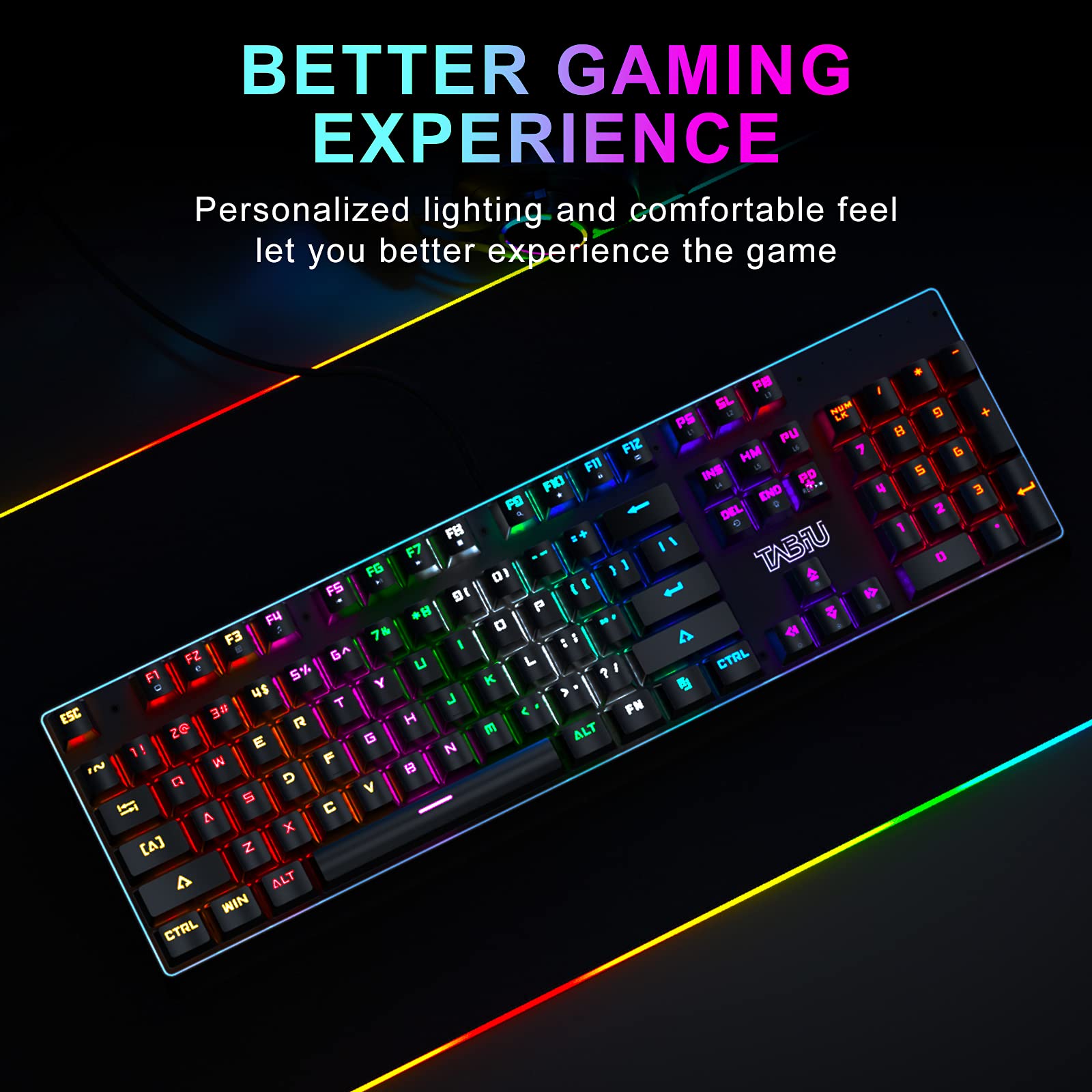 TNBIU RGB LED Gaming Keyboard, Keyboard with 104 Key Computer PC Gaming Keyboard, RGB Backlit Gaming Keyboard with Multimedia Keys Wrist Rest for PC Gamers(Black)