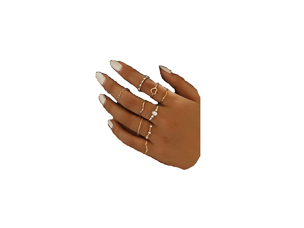 Sither 9 Pcs Women Rings Set Knuckle Rings Gold Bohemian Rings Vintage Gem Crystal Rings Joint Knot Ring Sets for Party Daily Fesvital Jewelry Gift