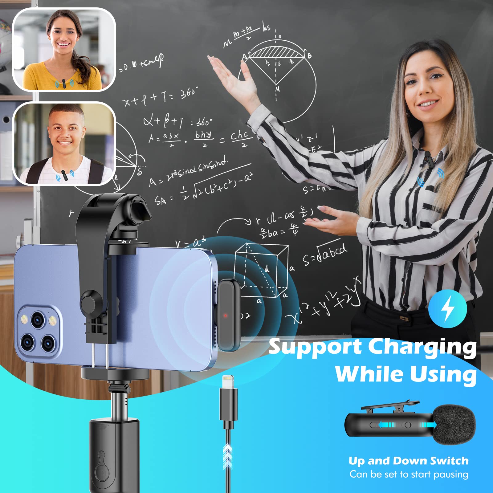 Wireless Lavalier Microphone for iPhone iPad, Portable Wireless Microphones with Charging Case, Over 7 Hours of Battery Life for Vlog, Interview, YouTube, TikTok