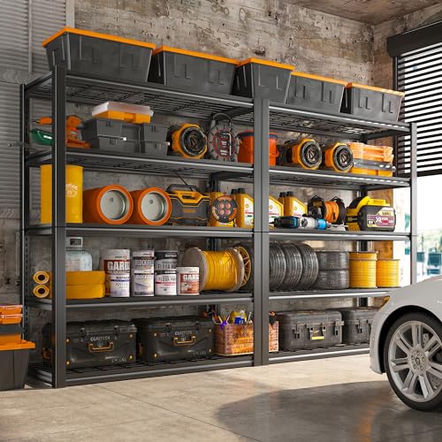 REIBII 48''W Garage Shelving 2500LBS Storage Shelves Heavy Duty Garage Shelves 5 Tier Adjustable Metal Shelves for Garage Storage Rack Heavy Duty Shelving Industrial Utility Shelf,48''W X 72''H X18''D