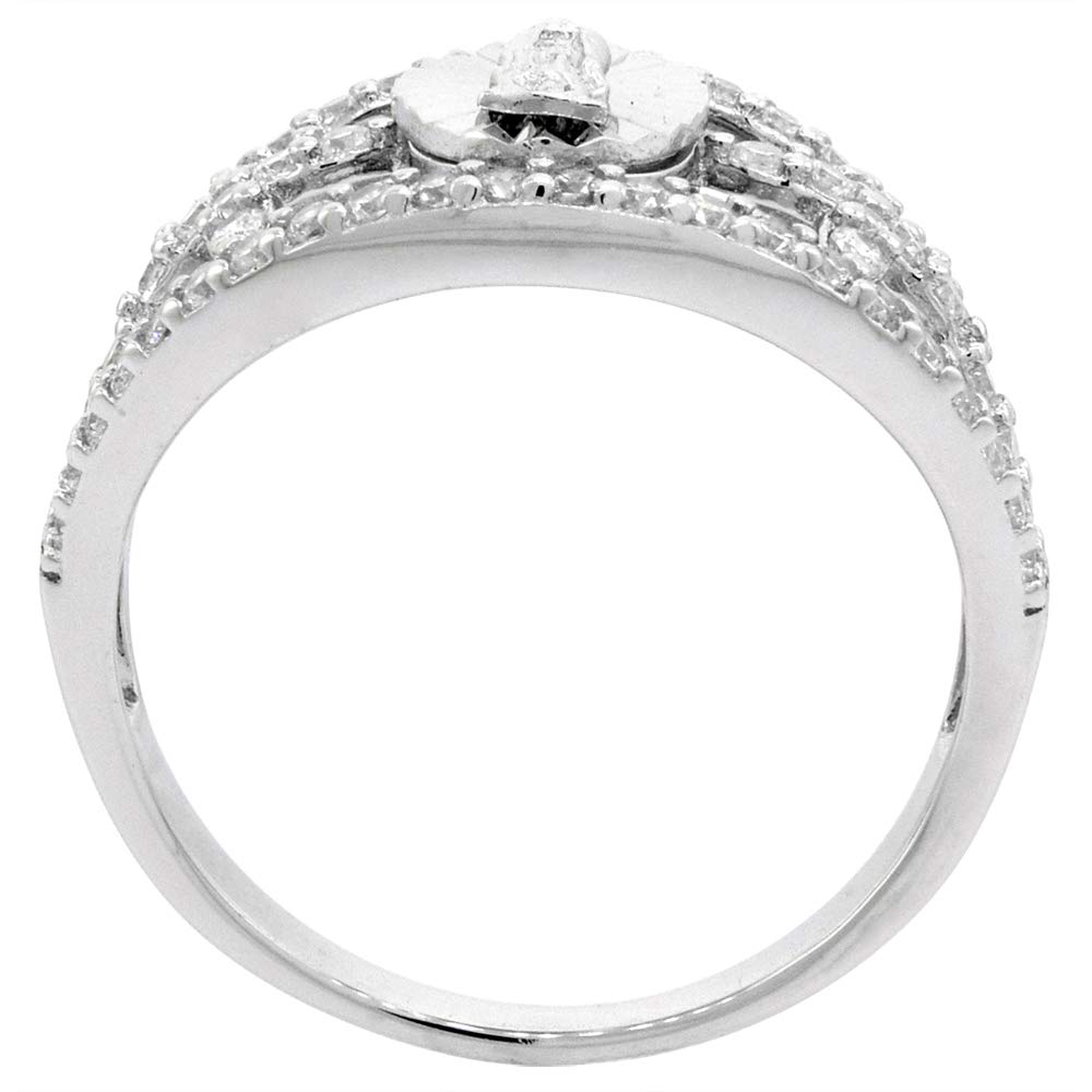 Sterling Silver Micropave CZ Guadalupe Ring for Women Cross Sides Split Shank Diamond Cut Halo Rhodium Finish size 9