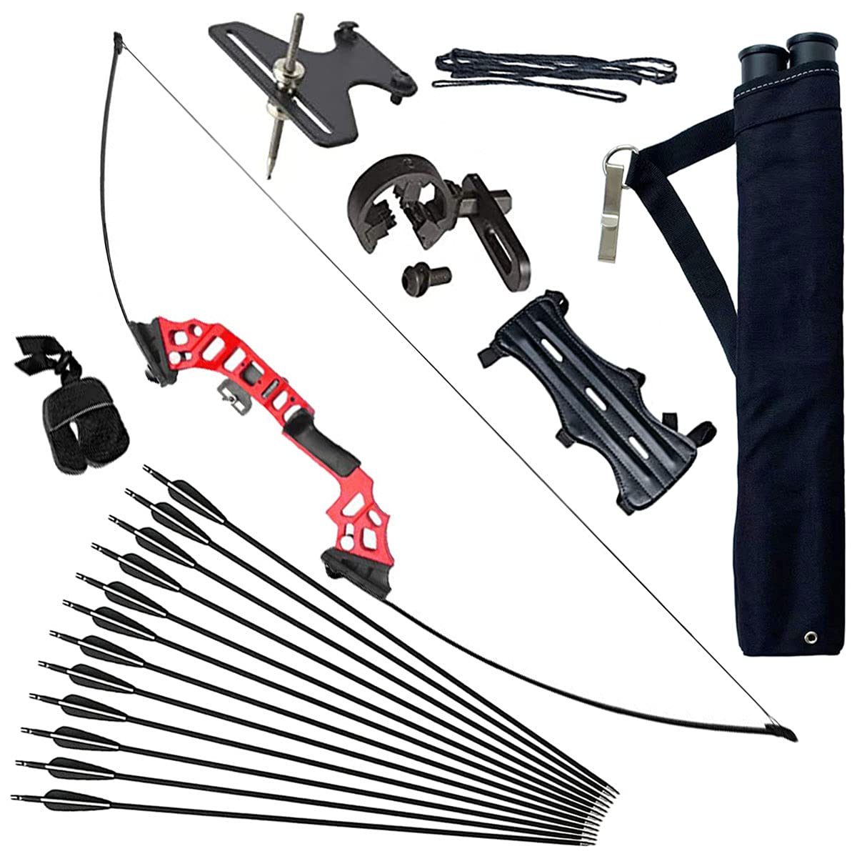 Vogbel Archery 51" Takedown Recurve Bow and Arrows Set for Adults 30 40 lb Right Hand Longbow kit Metal Riser for Hunting Shooting(Black,40lb)