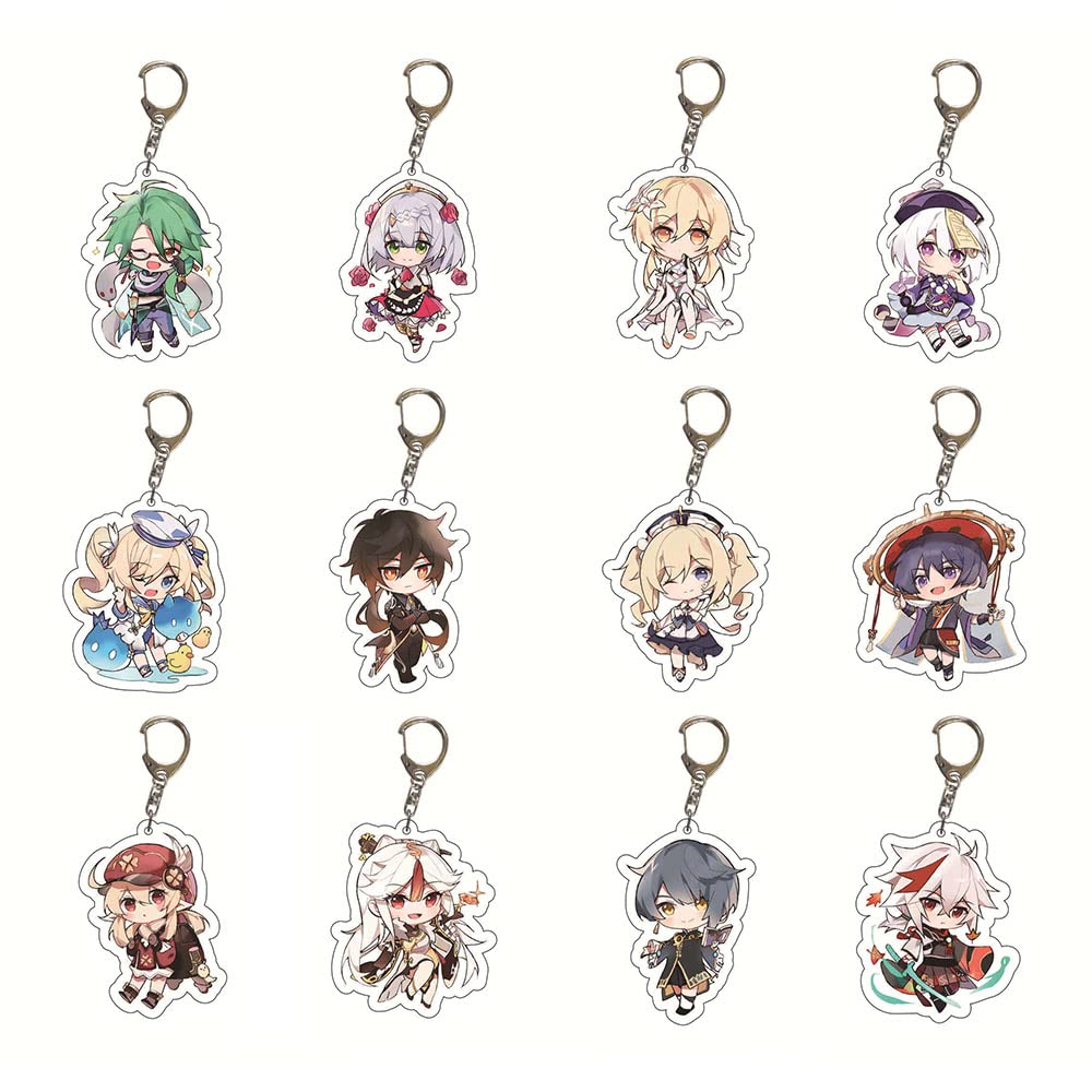 XHWUDI Genshin Impact keychain Set - Acrylic Keychain 30 Pack Genshin Anime Keychains with Key ring for men and Women