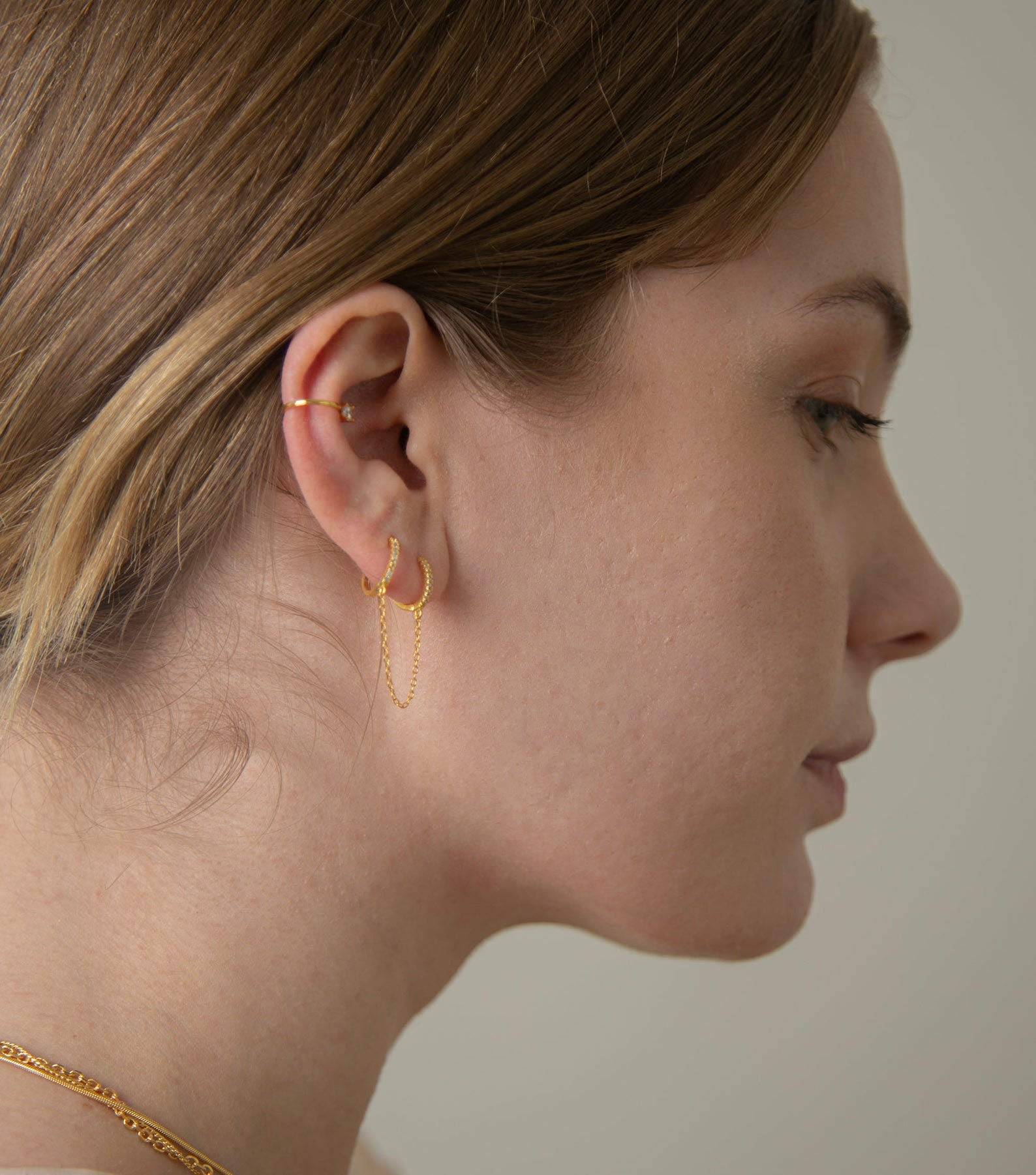 Unique Corn Chain Hoop Earrings, 14K Gold Plated Double Piercing Earrings Dainty Small Huggie Hoop Minimalist Chain Cuff Earrings for Women Jewelry Gift