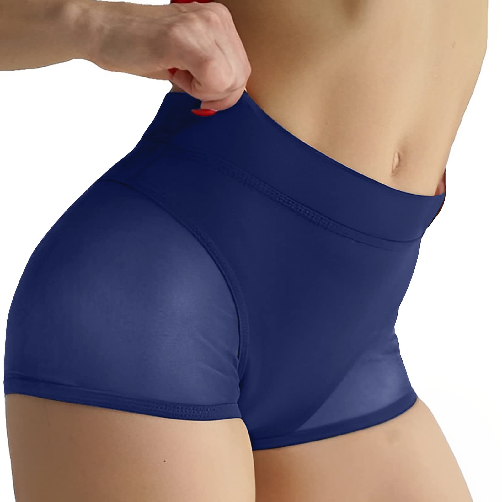 Womens High Waist Booty Shorts Gym Workout Mesh Hot Pants Butt Lifting Sports Leggings Blue Large